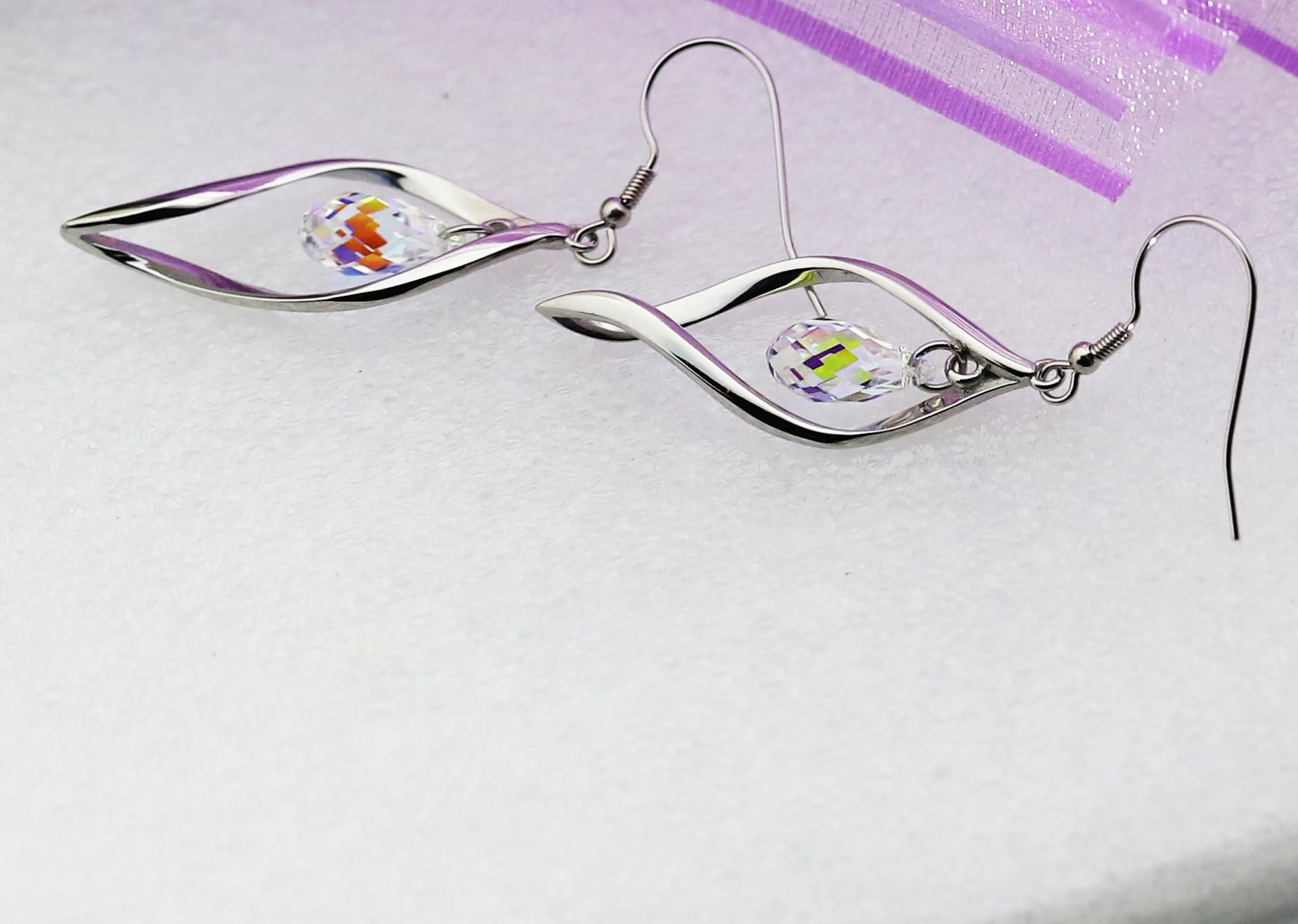 Fashion Swarovski Crystal Twist Leaf 925 Sterling Silver Drop Earrings for Women in Gold-plated
