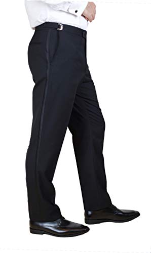 Sir Gregory Men's Fitted Flat Front Tuxedo Pants Formal Satin Stripe Trousers with Adjustable Waistband Size 39-41 Waist x 32 Length Black