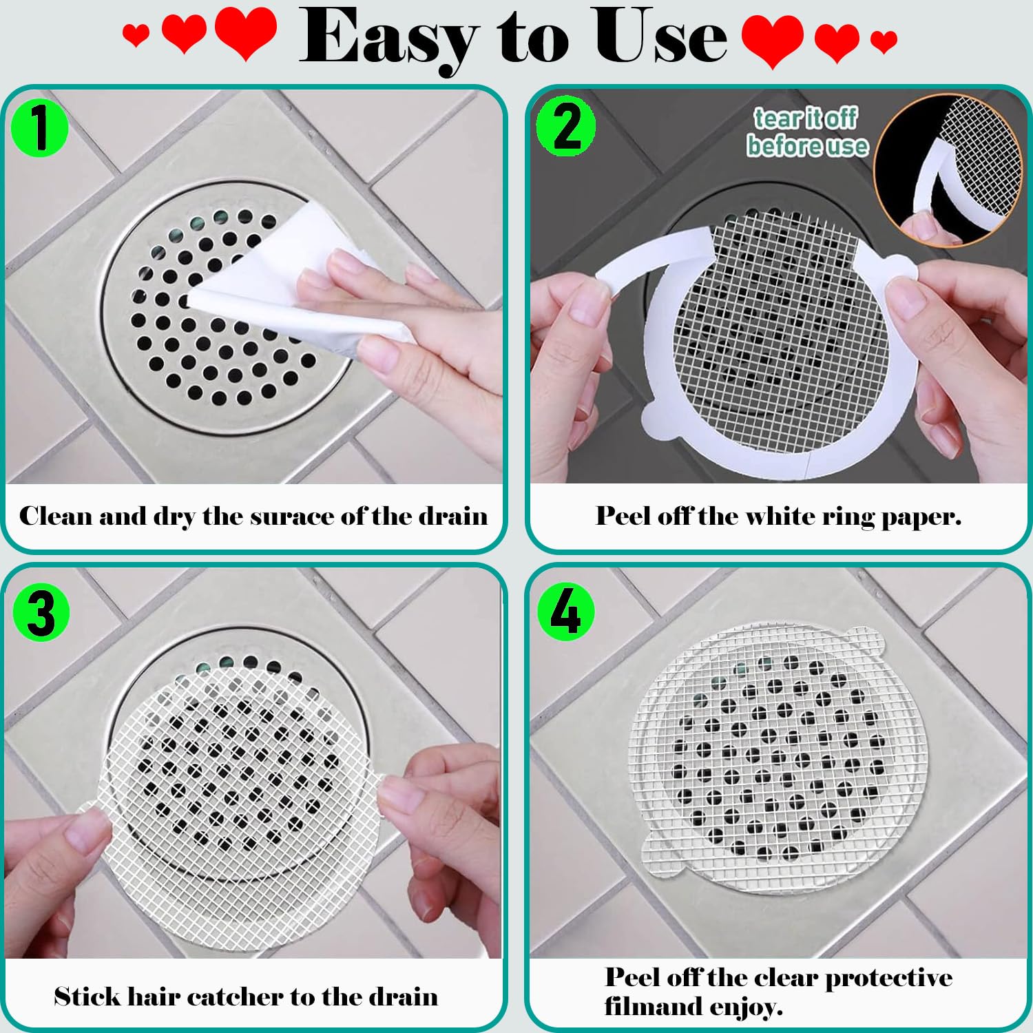 MYLFBT 36 PCS Circular Disposable Shower Drain Hair Catcher Mesh Stickers,Shower Drain Covers for Bathroom and Kitchen Sink Strainers,Suitable for Pet Hair Collection,Bathroom Essentials