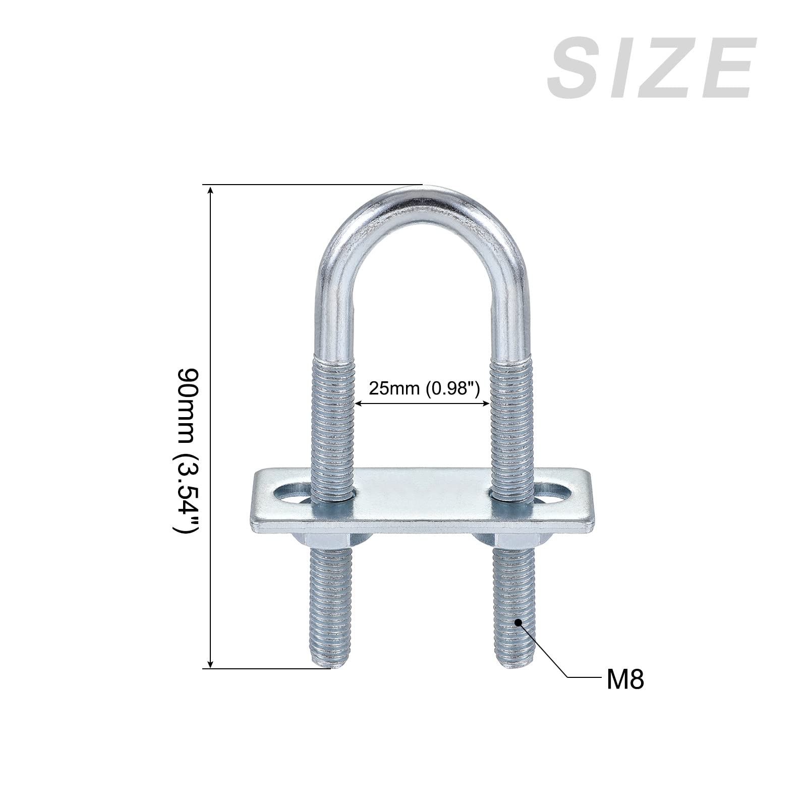 METALLIXITY U Bolts 2 Sets (M8x27x59mm), Round U Bolt Steel with Nut and Plate - for Construction, Pipe