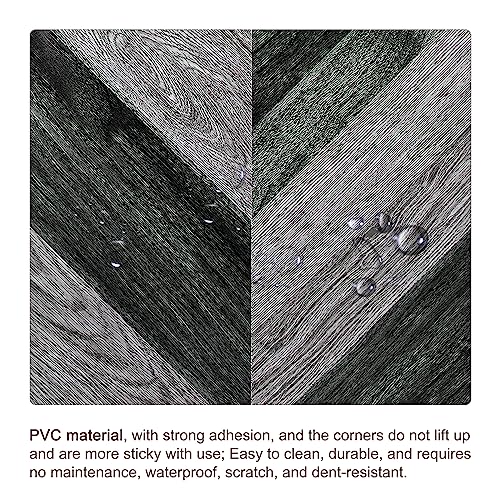 uxcell Peel and Stick Floor Wall Tiles Sticker, 10Pcs 12"x12" Self-Adhesive Wood Grain Floor Stickers Matte Frosted Flooring Tiles for Kitchen Bathroom and Home Decor, Dark Grey