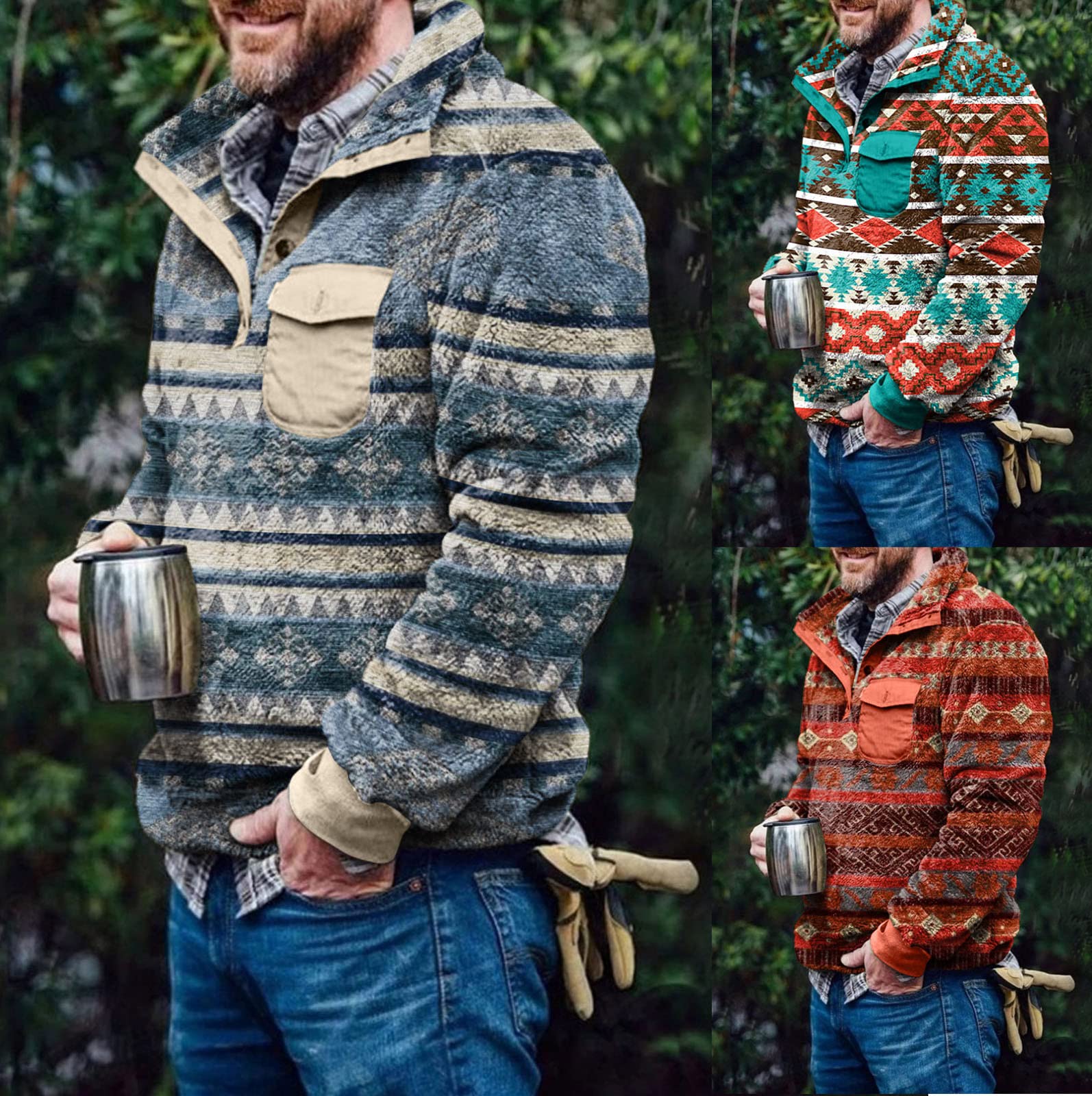 Flannel Shirts For Men,Mens Oversize Plaid Lapel Brushed Button Down Pocketed Long Shirt Jacket Shacket Coat Jacket