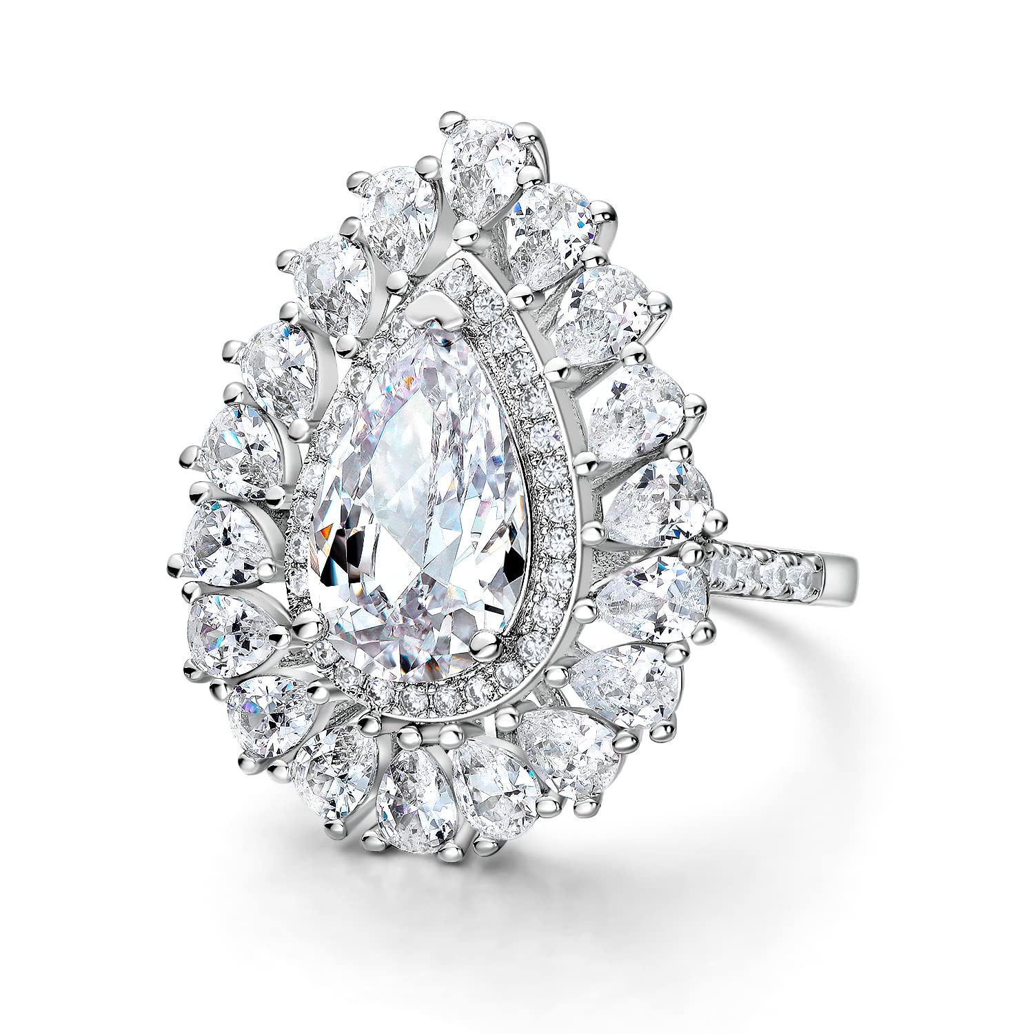 Gemsme Teardrop Wedding Rings,18K White Gold Plated Teardrop Cubic Zirconia Rings Halo Pear Wedding Bride Ring (7)