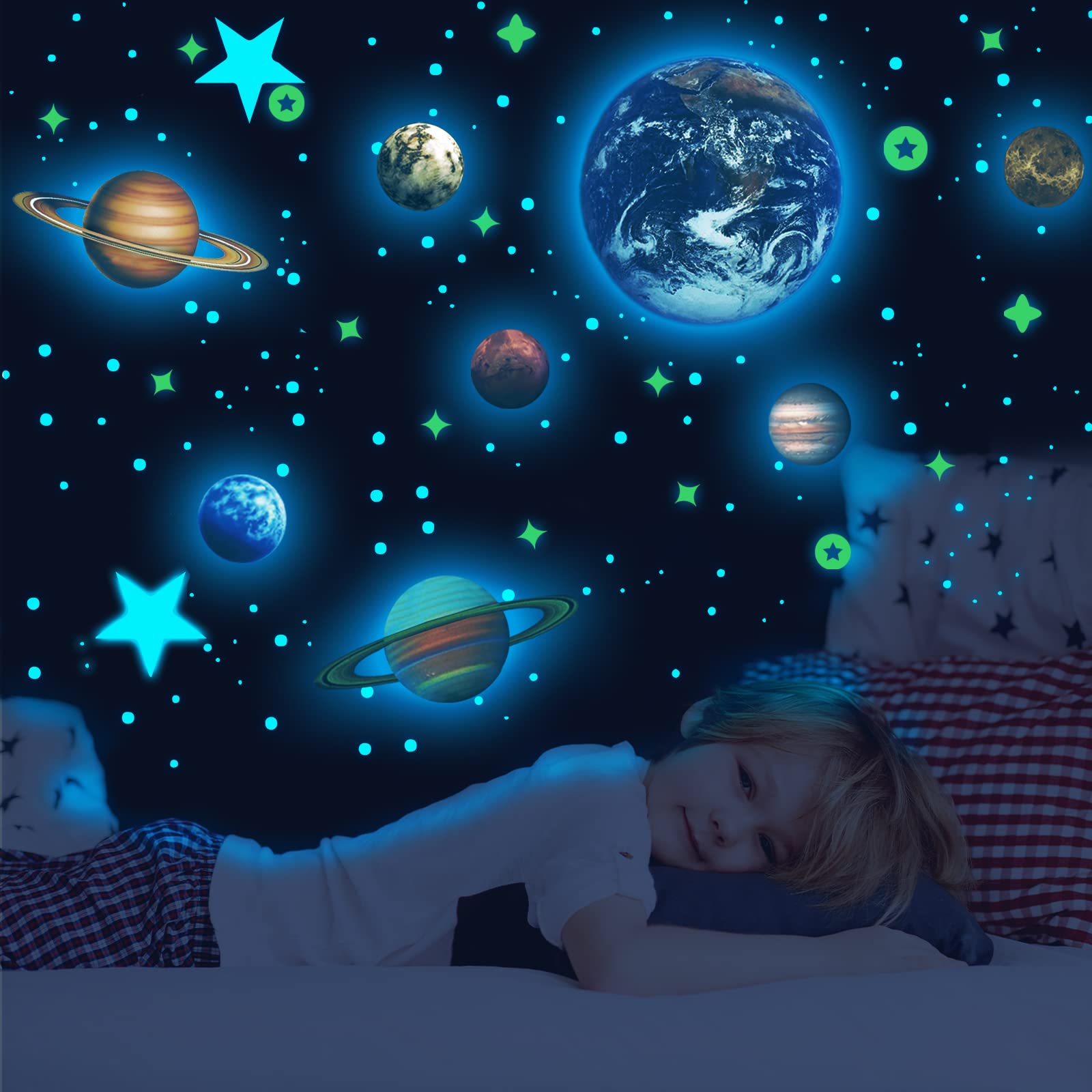 Glow in The Dark Stars for Planets Solar System Wall Stickers Ceiling Stickers Kids Christmas Birthday Gift for Girls and Boys