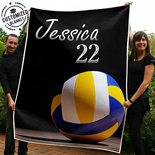 OhaPrints Custom Volleyball Black Volleyball Ball Lover Gift Personalized Name Number Soft Sherpa Throw Blankets Cozy Fuzzy Fleece Throws for Tv Sofa Couch Comfy Fluffy Blanket 30X40 50X60 60X80