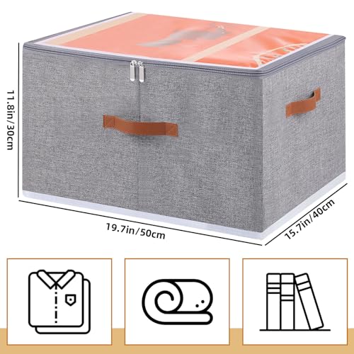 OUTBROS Large Storage Bins with Lid, Foldable Storage Bags and Handle, Zipper Storage Boxes, Used for storing clothes, blankets, pillows, 19.7 x 15.7 x 11.8 inch, 2-Pack