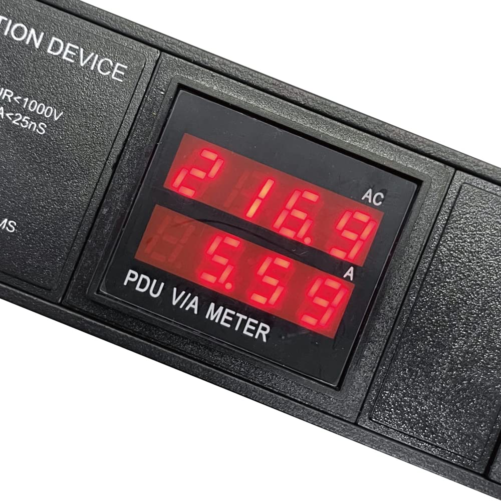Metered-Breaker-Surge Protection PDU, 240V, L6-30P, 30A, 7200watts, (6) C13 & (2) C19 Outlets, Crypto Mining PDU, Data Centre PDU, ASIC/RIGS PDU