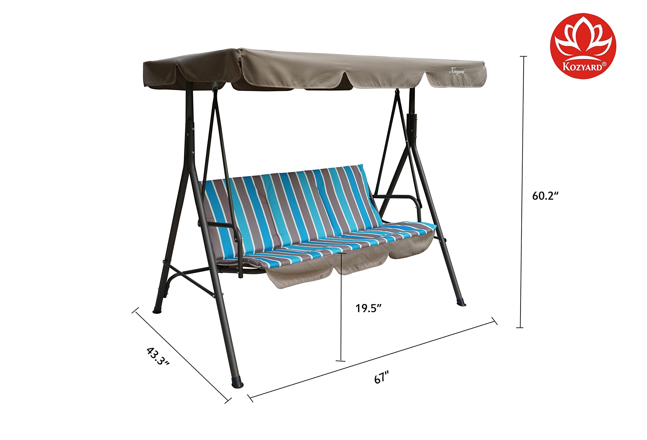 Kozyard Alicia Patio Swing Chair - Comfortable 3 Cushion Seats with Strong Steel Frame, Adjustable Canopy and Removable Cushion Ideal Glider Swing for Outdoors, Garden, Poolside, Balcony (Lime Stripe)