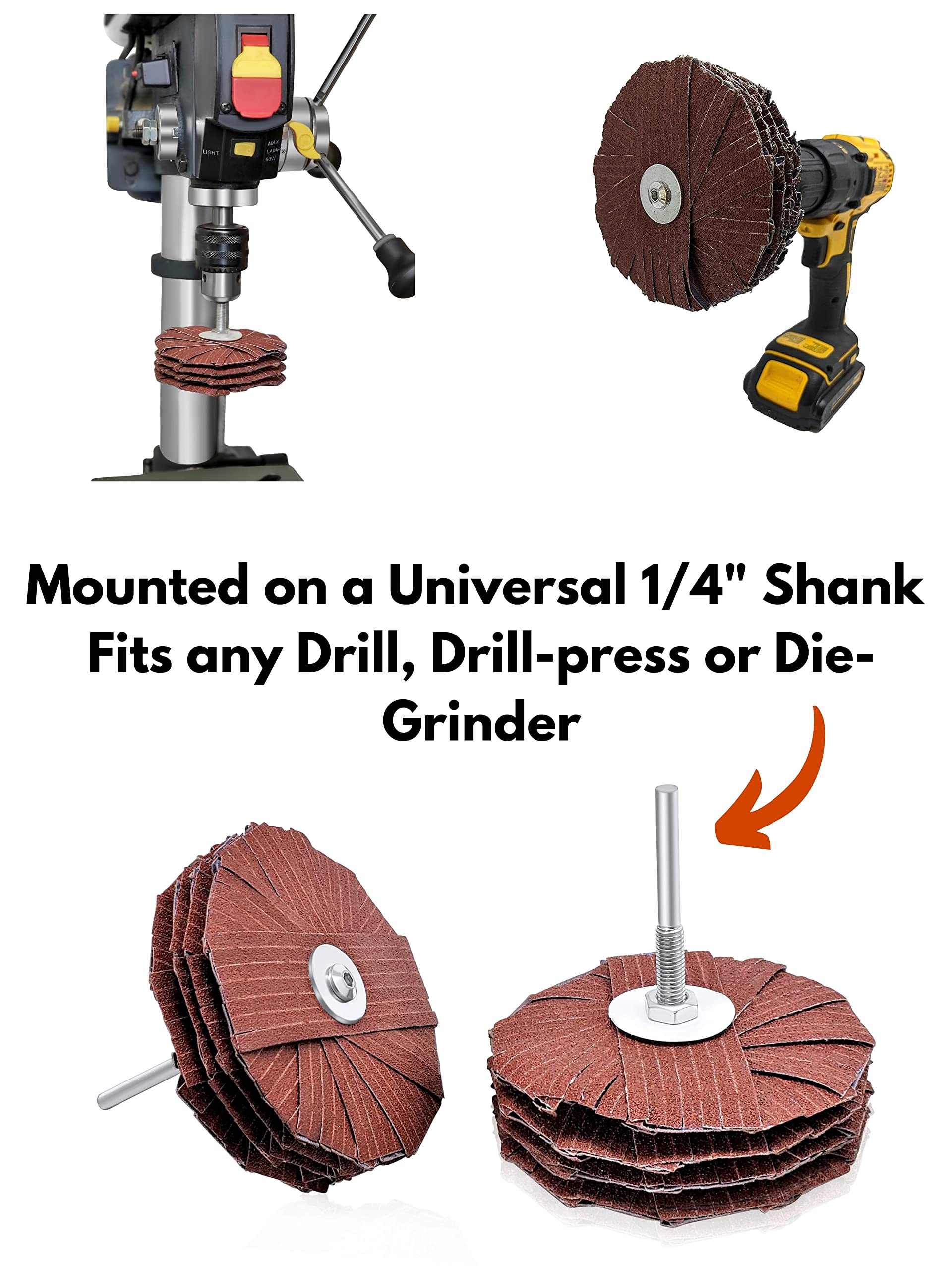 LINE10 Tools 4-inch Sanding Mop Kit, Moulding Flap Sander Wheel for Drill Press 80, 120, 240 Grit, Pack of 3