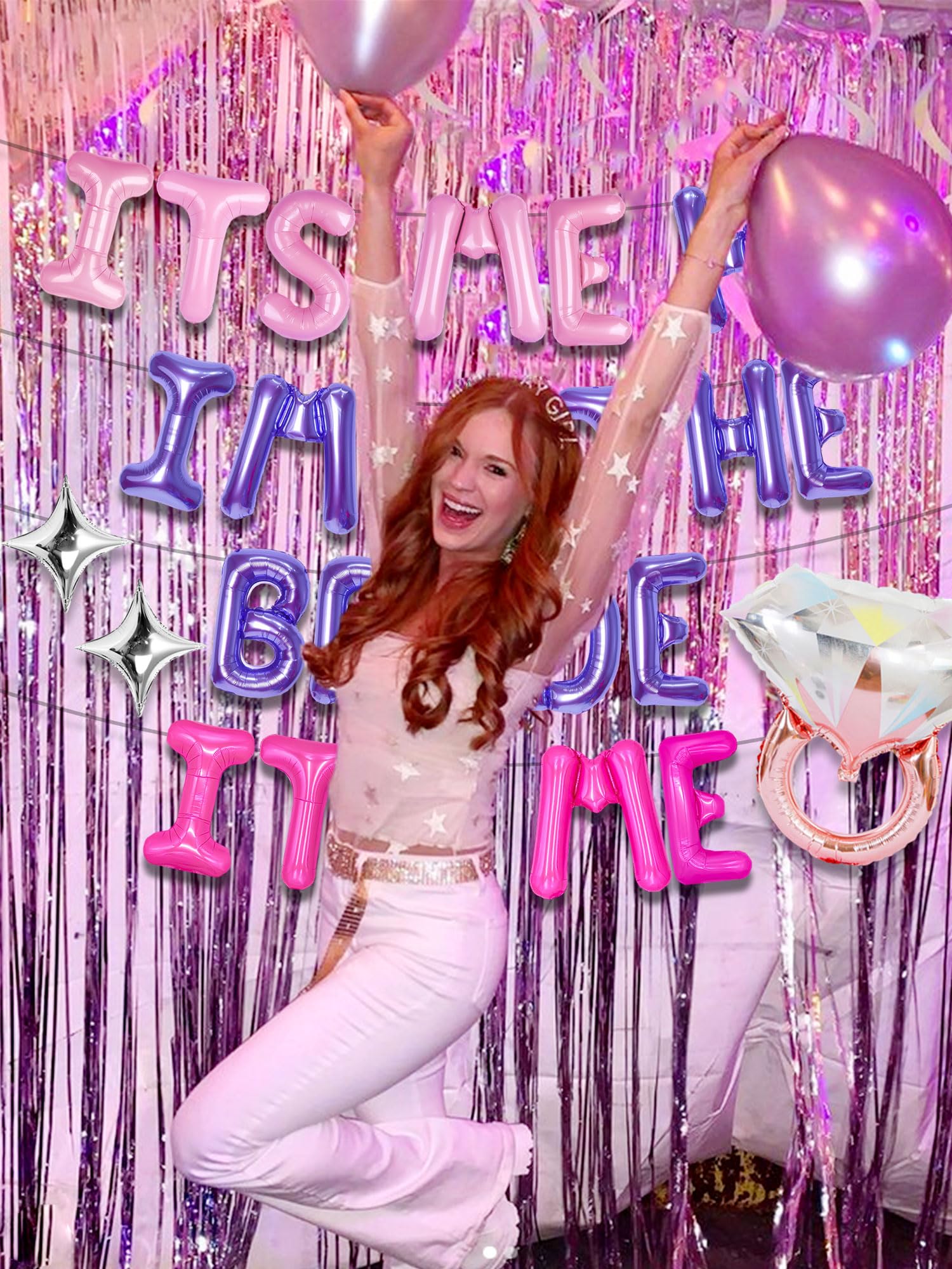 LaVenty It's Me Hi I'm The Bride It's Me Banner Balloons Iridescent Bachelorette Party Decoration Bridal Shower Party Decorations
