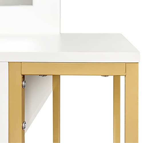 Vanity Desk Set, Makeup Vanity with Chair & Mirror & Adjustable Brightness Lights & Large Drawer, Vanity Table for Bedroom, Bathroom, Small Space (White)