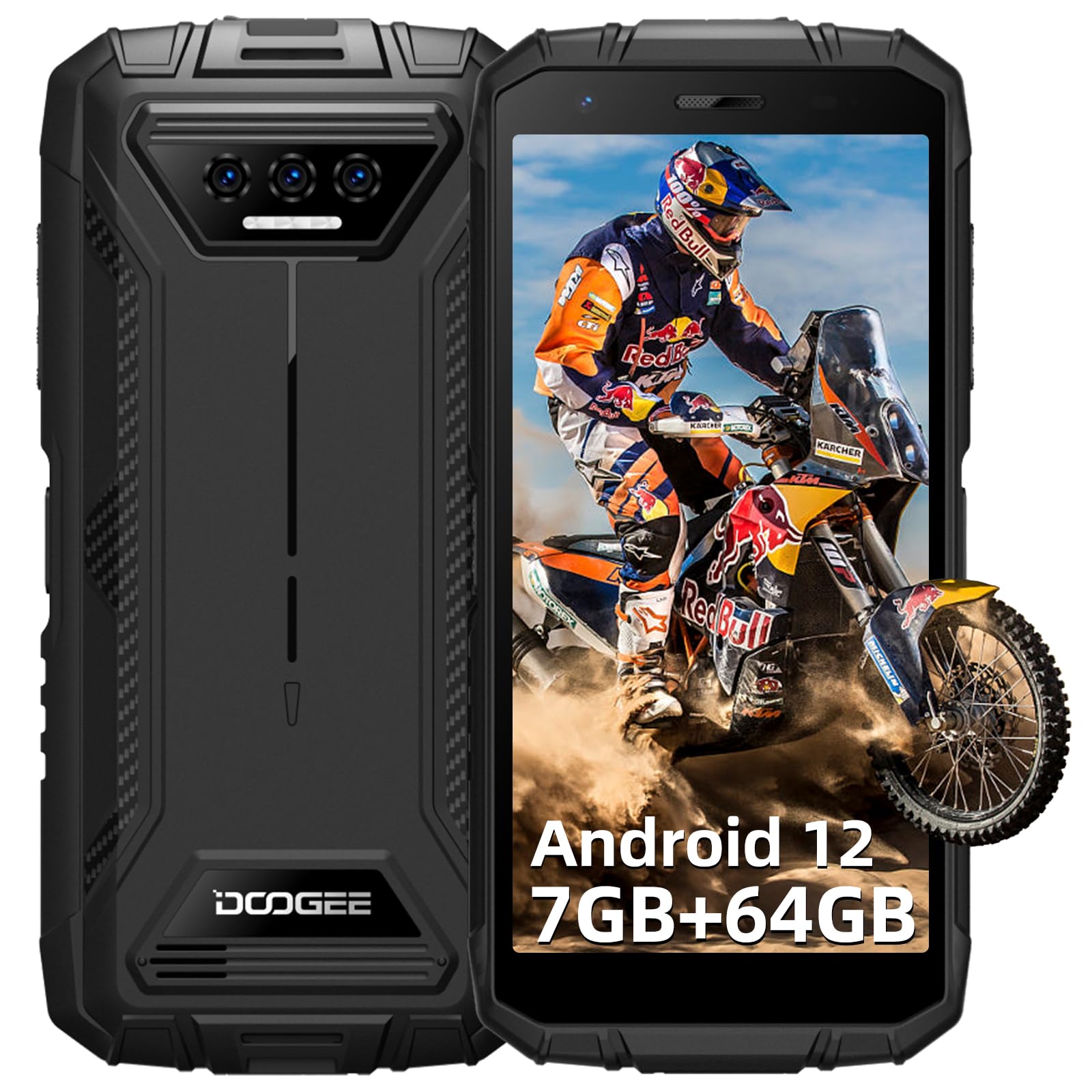 DOOGEE S41 PRO Rugged Smartphone Unlocked,6300mAh Battery,7GB+64GB,4G Dual Sim Rugged Phone,Android 12 Phone,13MP Camera,IP68 Waterproof Cell Phone,Face Unlock,NFC/T-Mobile,Black