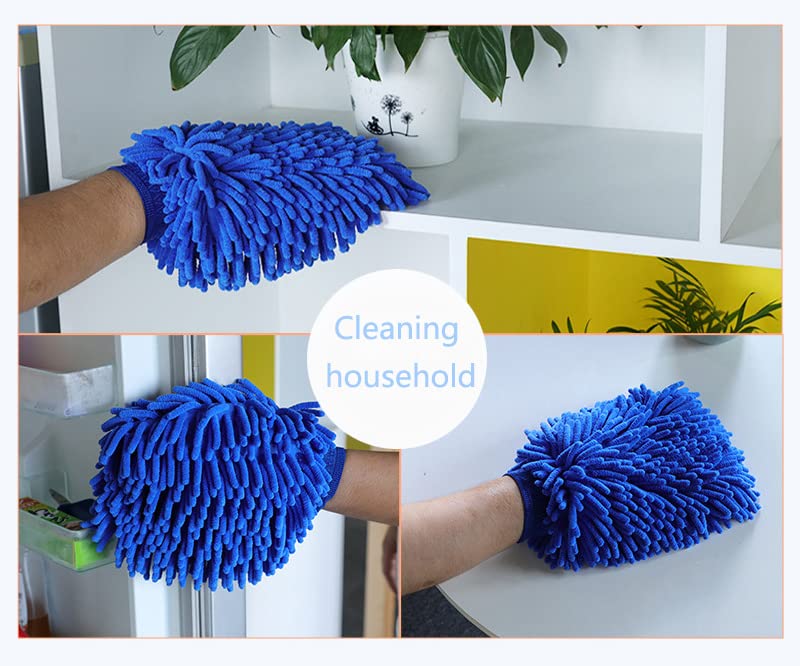 LHHweiusa 2 Pairs Car Wash Mitt Microfiber,5-Finger Microfiber Wash Mitts,Scratch Car Interior Exterior Cleaning Gloves,Strong Water Absorption Premium Chenille Washing Gloves