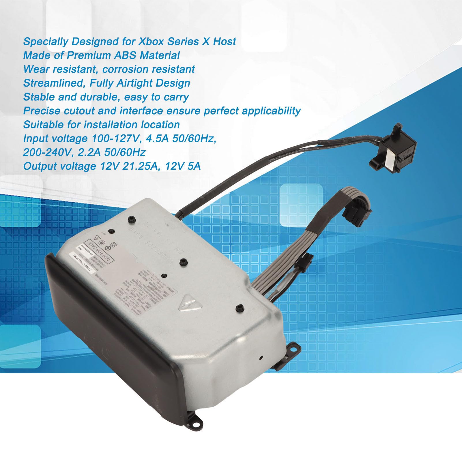 Game Internal Power Supply Replacement, Game Controller Power Adapter with Power Cord for Series X, Fully Sealed Design, Stable and