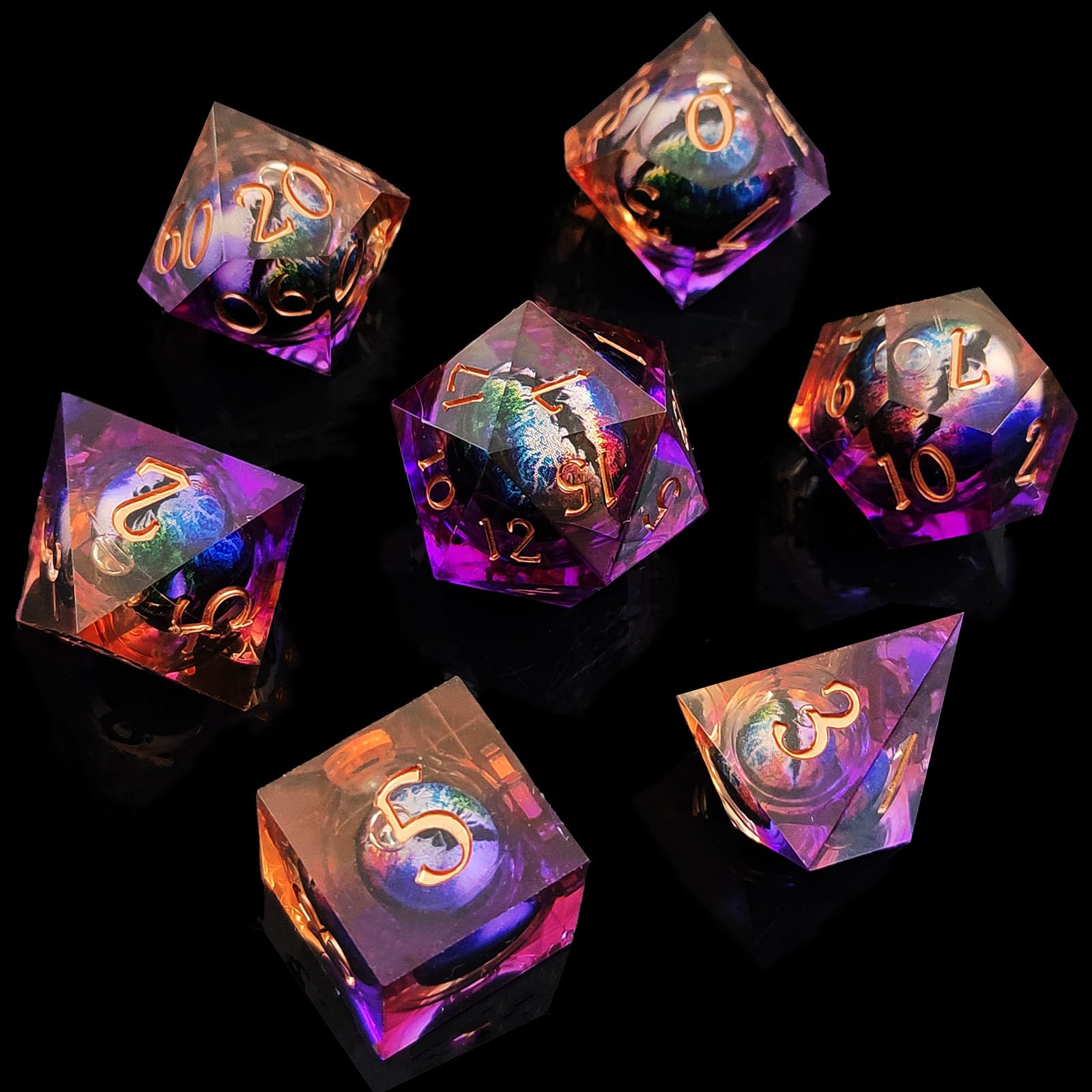 GIUADKXD DND Dice Set - Dice Board Game Polyhedron Liquid Dice DND Accessories MTG D20 Dice Set 100% Hand Sharp Dice Inclusions Liquid Core Dice Quicksand Ball Black Dice Set