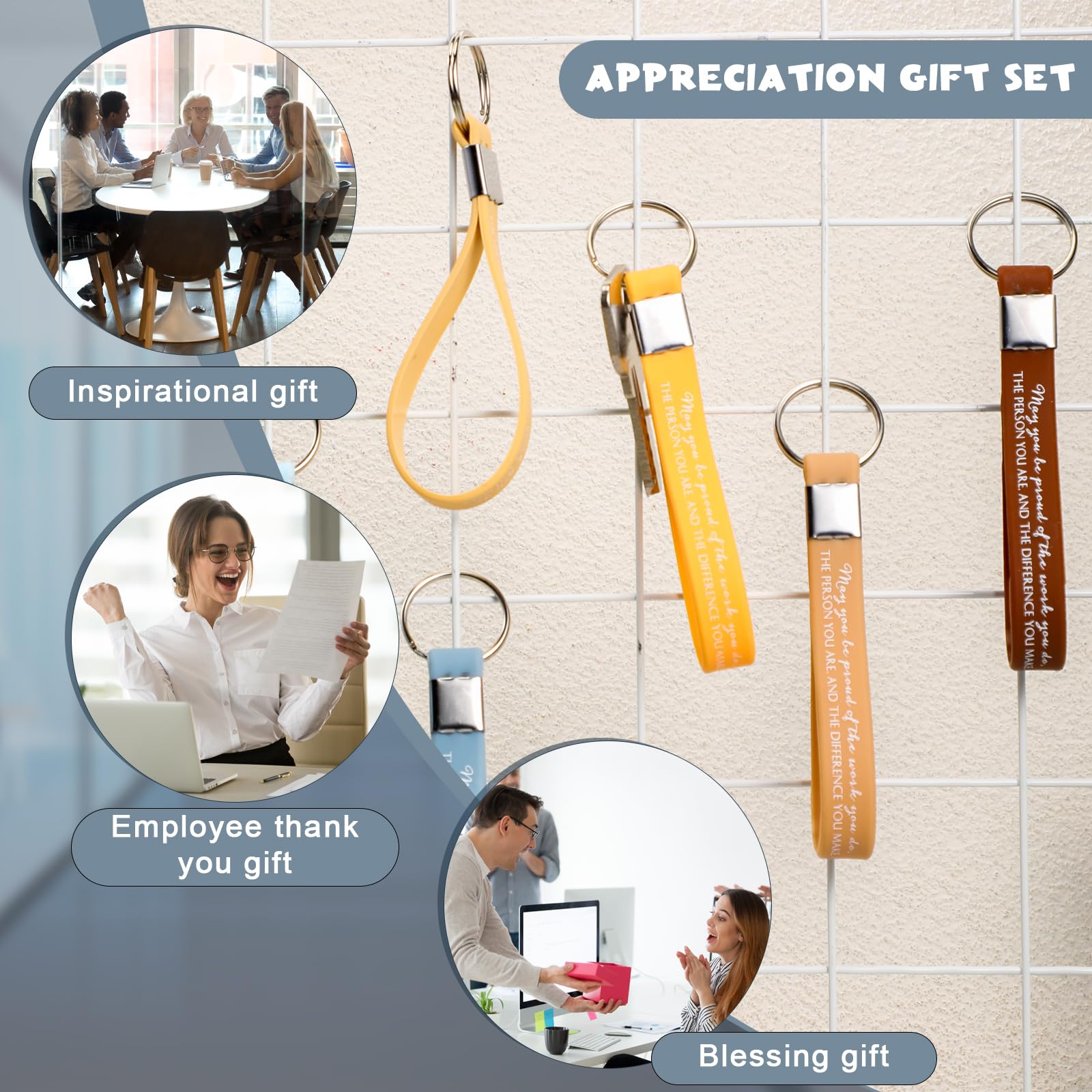 Estune 200 Pcs Teacher Appreciation Gift Thank You Keychain Bulk Silicone Coworker Inspirational Key Chains for Employee(Awesome)