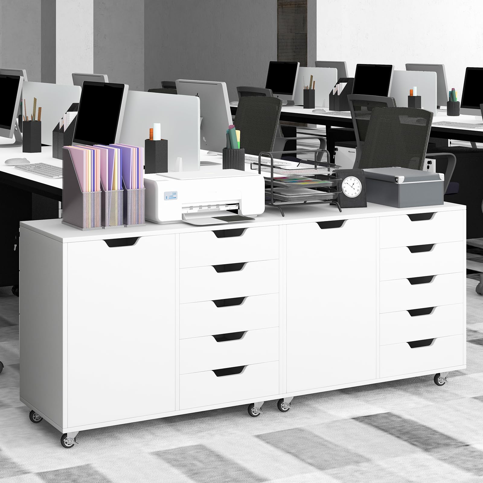 Giantex Lateral File Cabinet with Shelves - 5 Drawer Office Cabinet, Rolling Storage Organizer with 5 Casters, 5-Position Adjustable Shelf, Mobile Filing Cabinet, Printer Stand with Storage, White