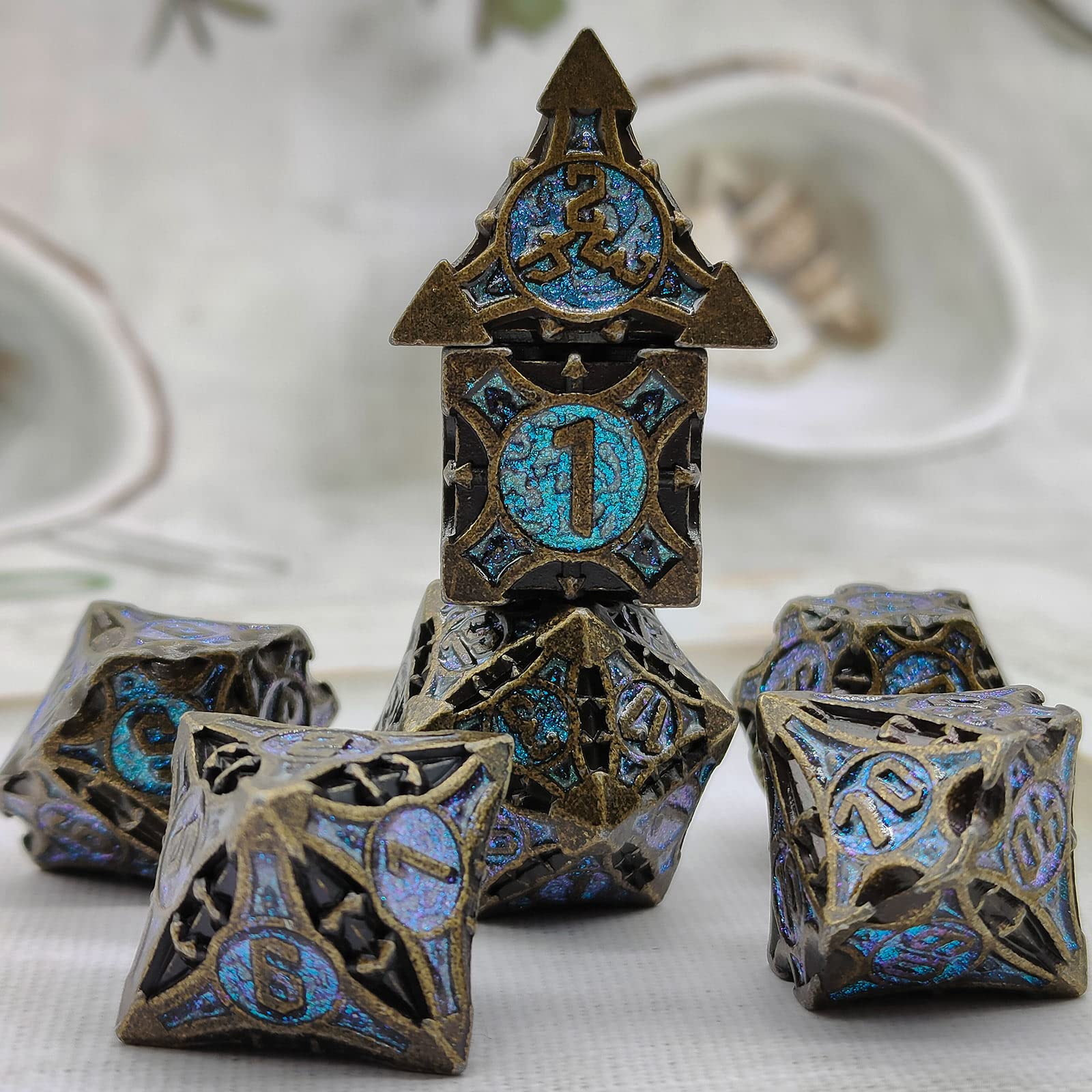 GIUADKXD Metal DND/ D&D Dungeons and Dragons Dice Set Trpg Board Game Polyhedron MTG Dice Set D20 Dice Game Accessories(Rolling Blue)