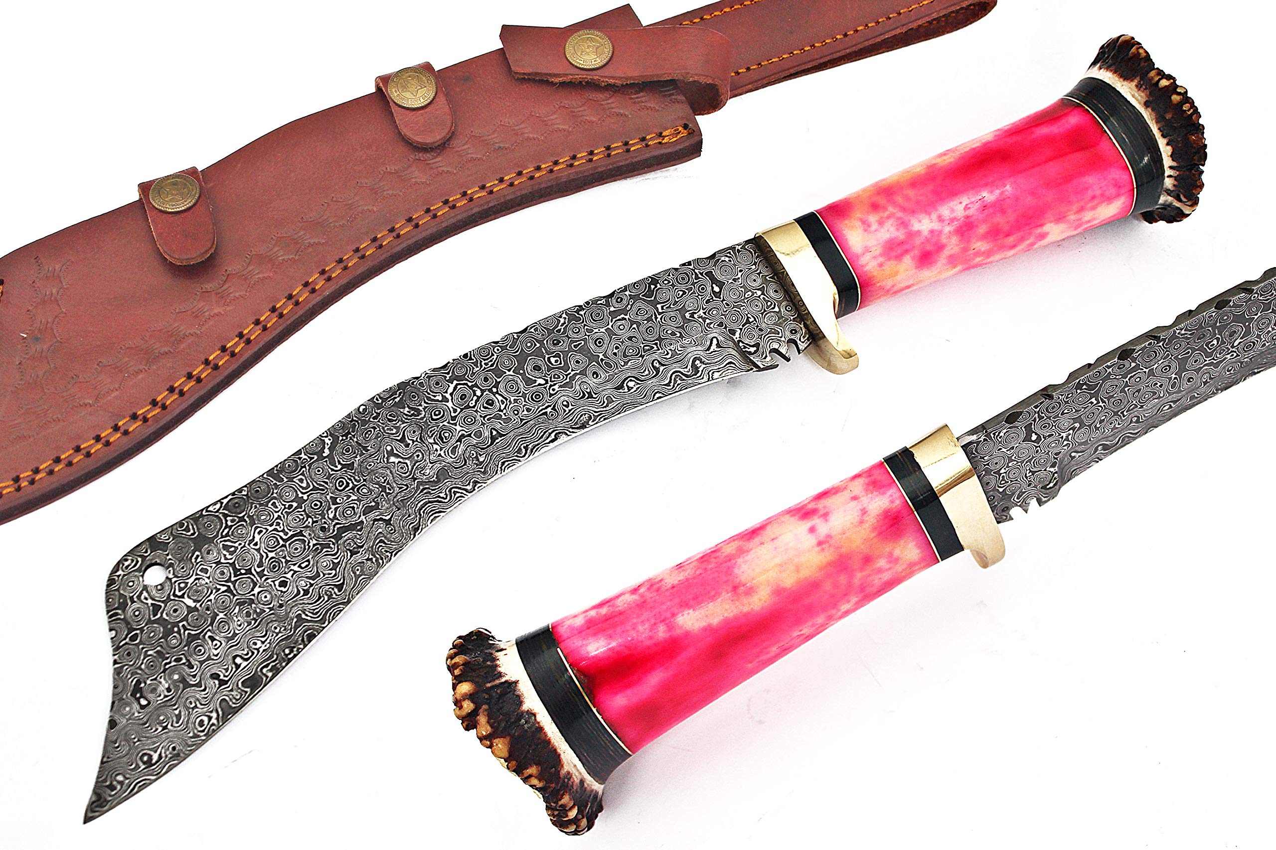 FAYYAZ BROTHERS Custom Made Damascus Steel Hunting Knife/Kukri Knife FBK-18730 (Red Colored Bone)