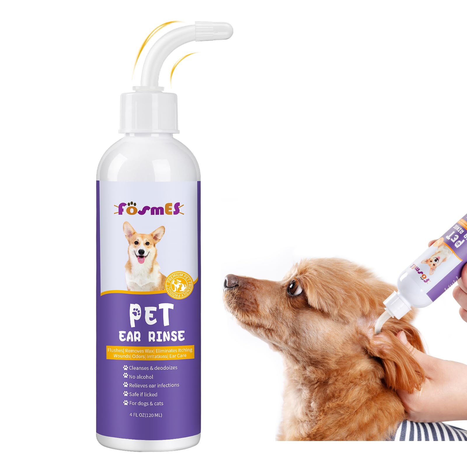 OUYOFI Ear Cleaner for Dogs & Cats, Pet Ear Cleaning Solution to Help Reduce Ear Dirt Buildup and Relieve Ear Odor,Gentle Ear Cleaning Solution,4 Fl oz