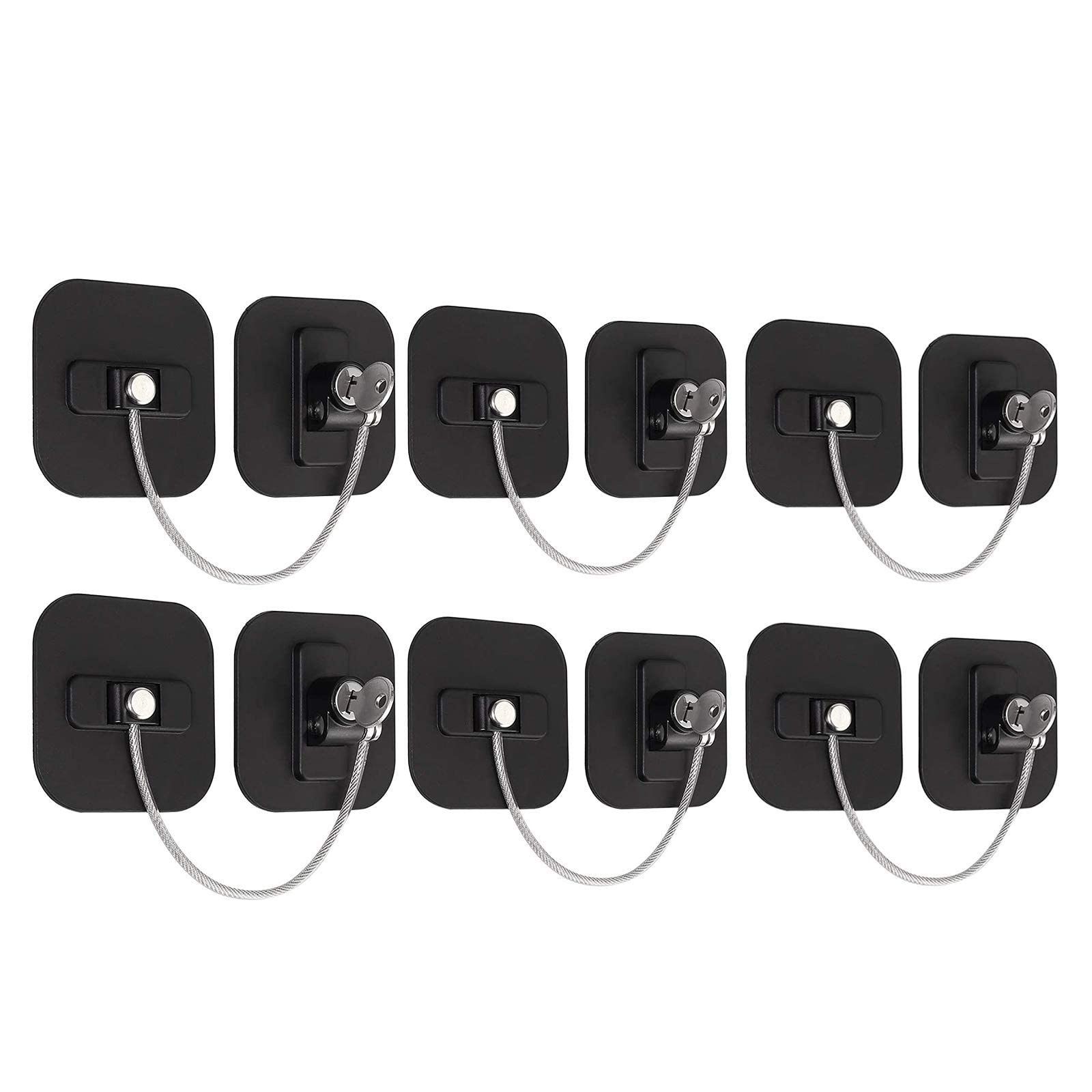 eSynic 6 PCS Fridge Lock Refrigerator Locks with 12 Keys Black Child Safety Locks Set for Appliances Kitchen Cabinets Fridge Door Refrigerator Cabinet Drawer