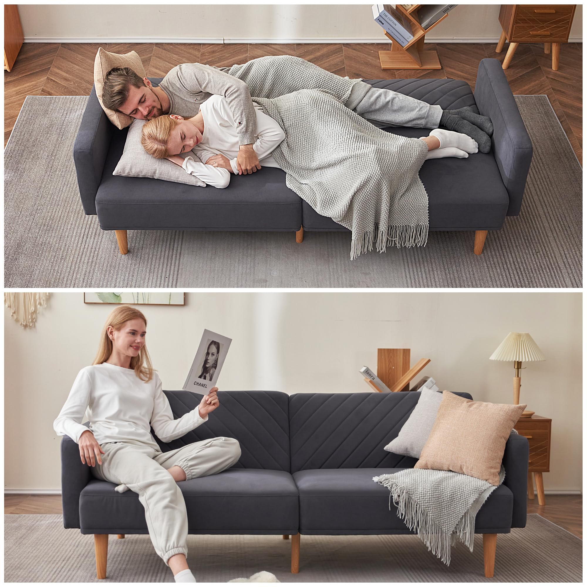 Outspurge Sofa Bed, 3 in 1 Convertible Sofa Bed, Modern Couch Bed with LVL Wood Frame, Love Seat, Couches for Living Room, Office & Bedroom (Light Grey Fabric)