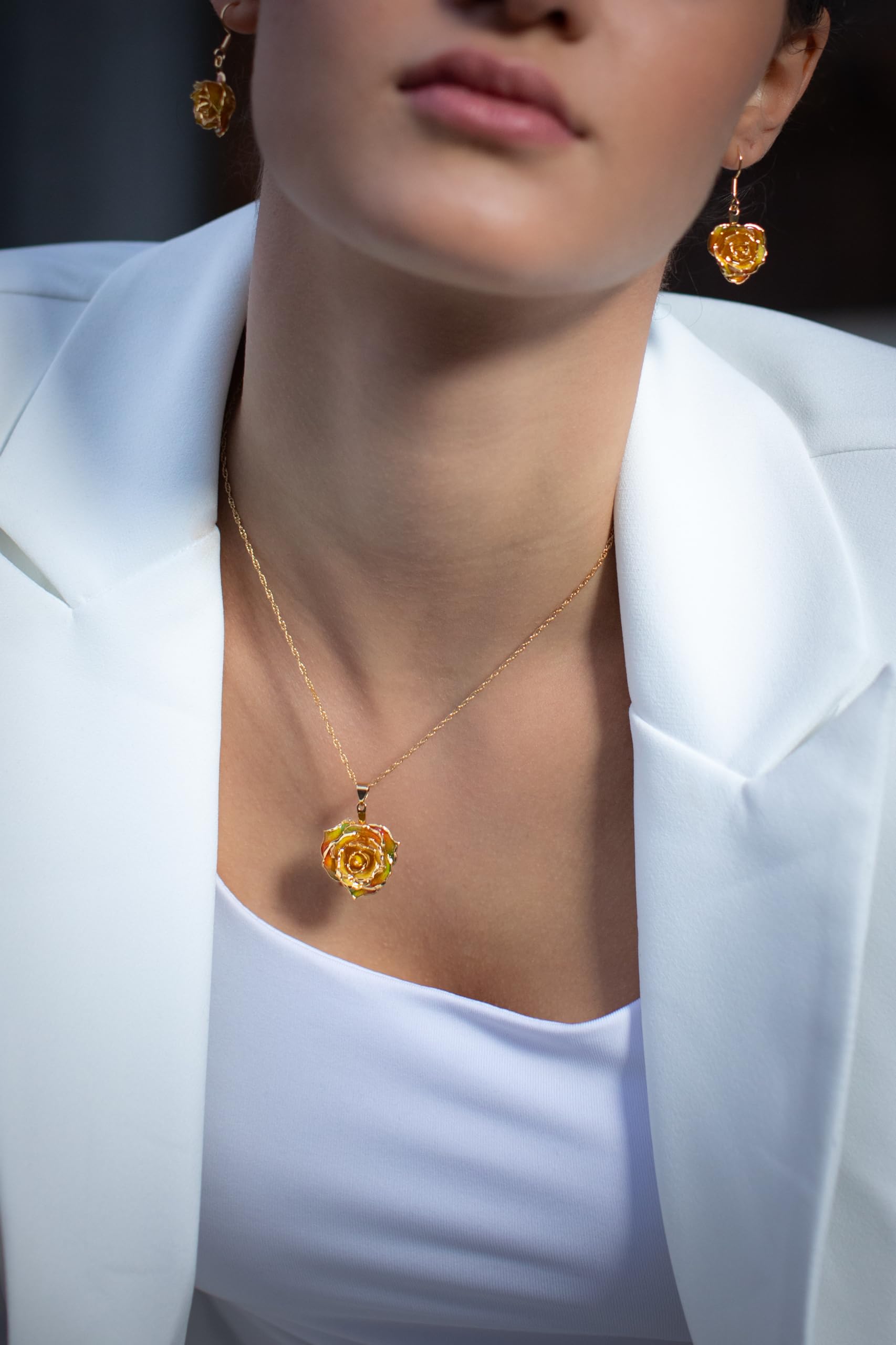 Eternal Rose 24k Gold Real Rose Flower Women's Dangle Drop Earrings (Thanksgiving Bouquet)