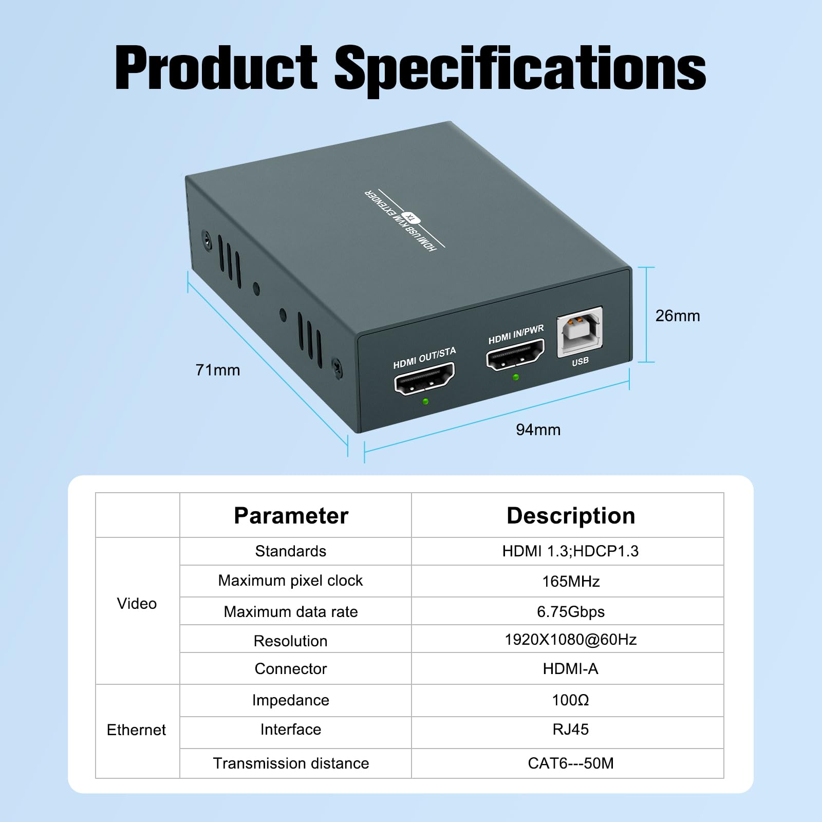 HDMI USB KVM Extender Over Single Cat5e/6/Ethernet Cable, Up To 165ft ,Full HD 1080P ,Support HDMI1.3 HDCP1.3