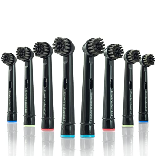 Eco Friendly Replacement Toothbrush Heads by Envirodental - Fully Recyclable Pack of 8 Brushes - with Activated Charcoal Bristles - for Electric Toothbrushes