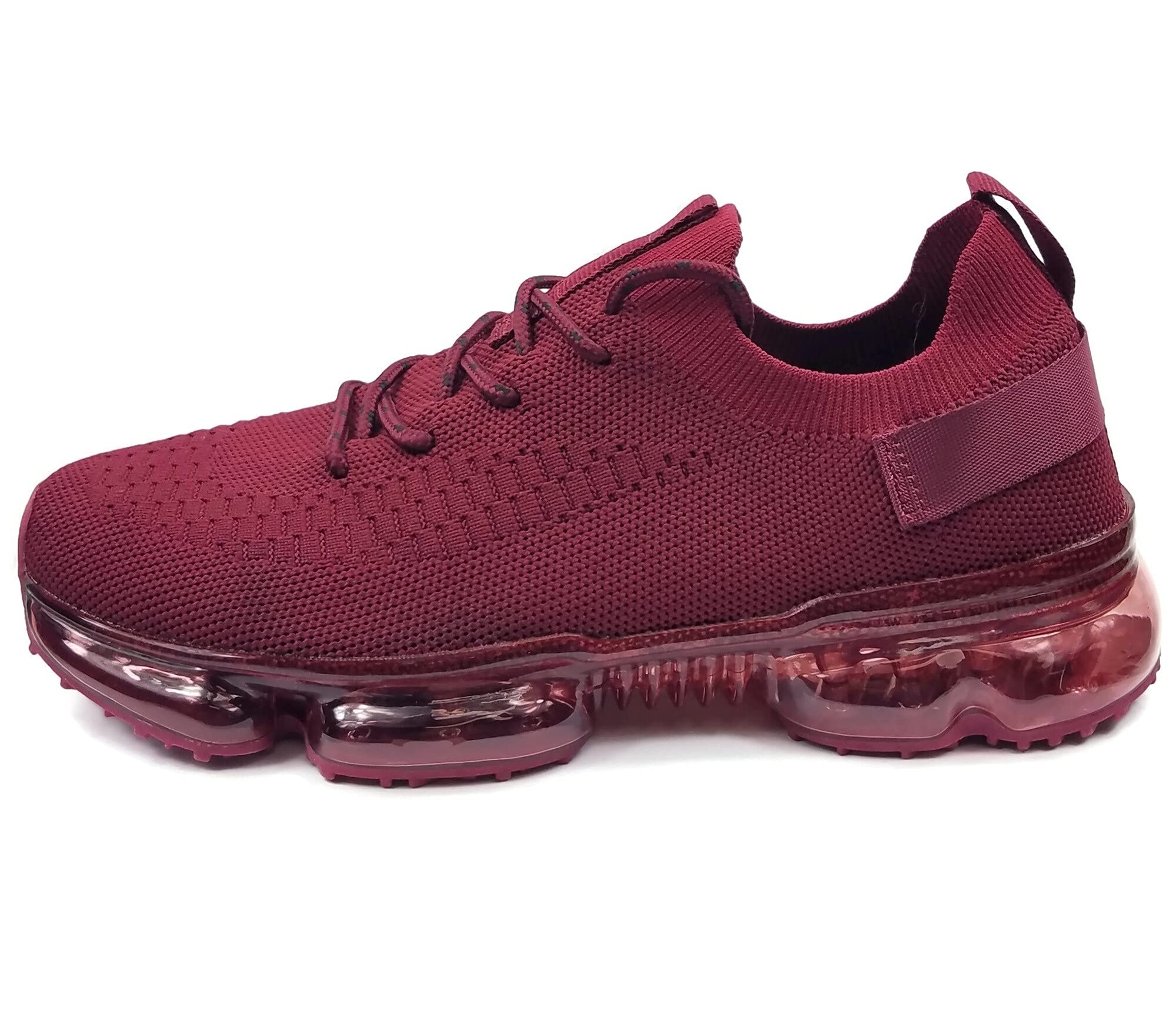 Forever Link Womens Air Cushion Fashion Sneakers Breathable Knit Comfortable Lightweight Walking Shoes, Burgundy, 8