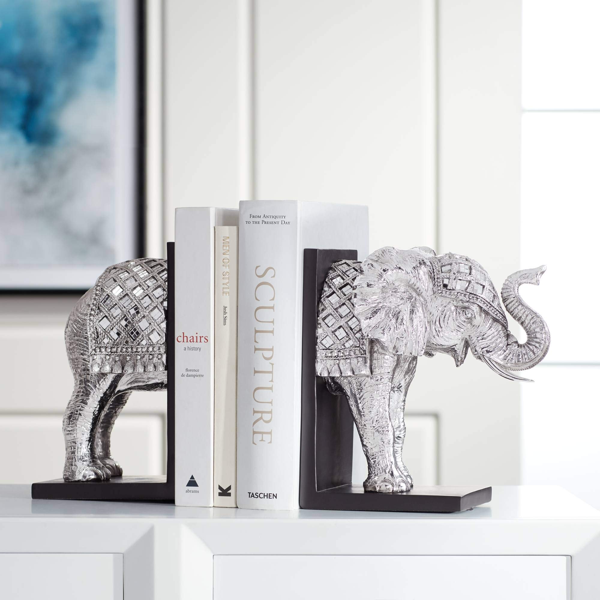 Elephant 9 1/4" High Silver Book Ends - Dahlia Studios
