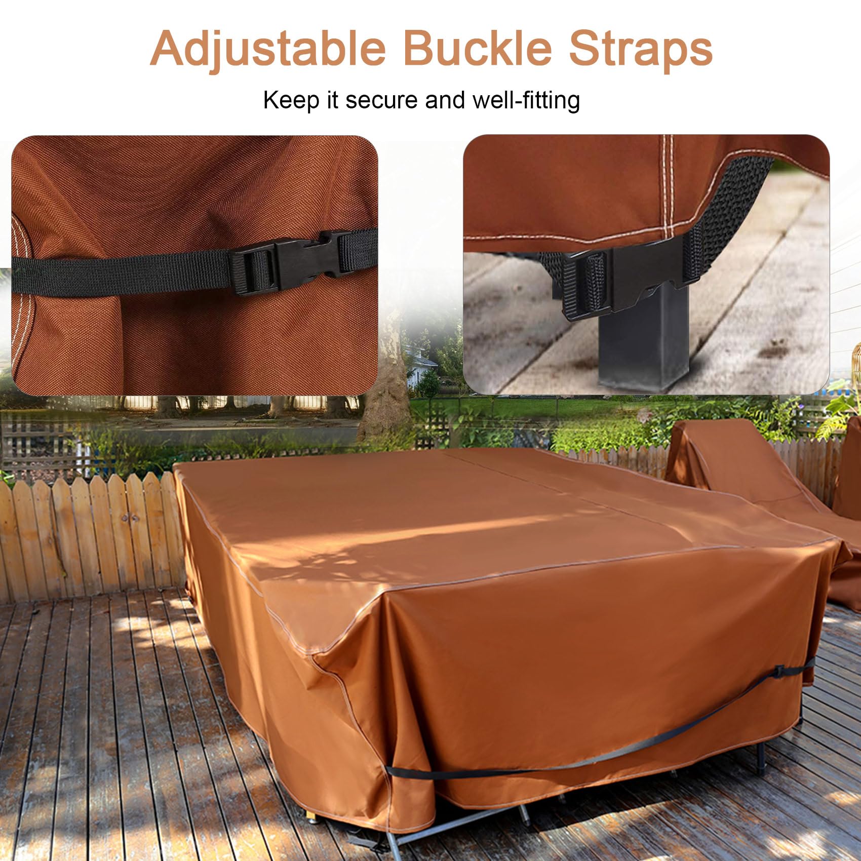 NettyPro Patio Table Cover Rectangular 105 x 75 Inch, 600D Heavy Duty Waterproof Outdoor Furniture Covers for Dining Table and Chair Rectangular, Brown