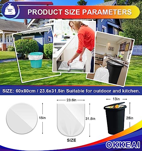 OKKEAI 50L Large Garbage Bag 13 Gallon Trash Bags for Kitchen,Home,White,60 Count