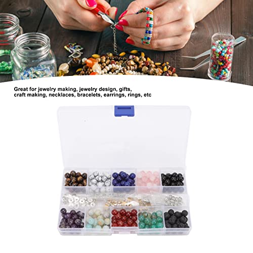Natural Stone Beads, 240 Pcs Natural Crystal Jewelry Beads, 8mm Round Stone Beads,10 Styles Multicolors,Crystal Chips Gemstone Beads Kit for Jewelry Making