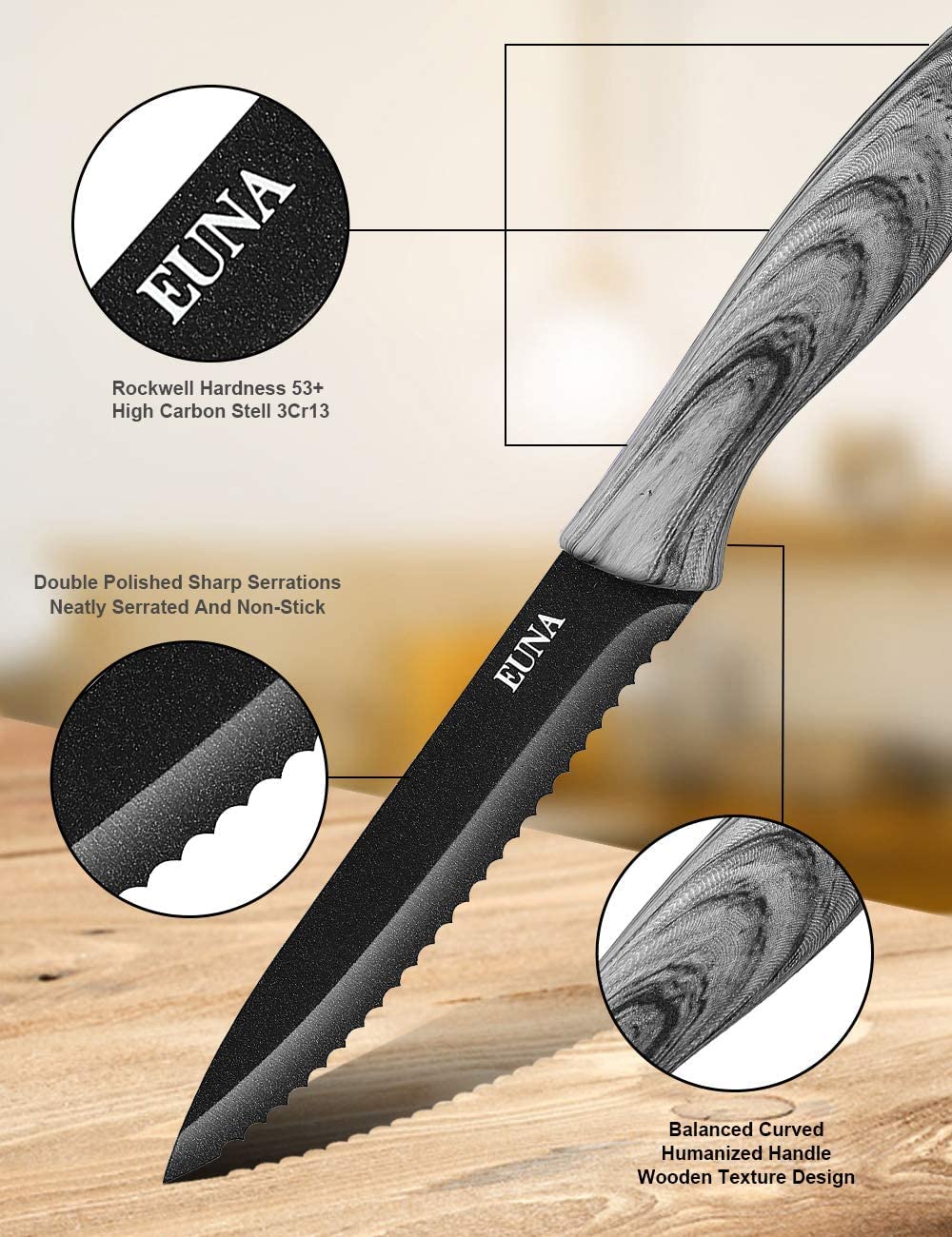 EUNA 5 Inch Bread Knife Ultra Sharp, Kitchen Knife with Sheath & Gift Box, Japanese Chef Knife for Multipurpose Cooking Professional, with PP Non-slip Handle & Non-sticking coating