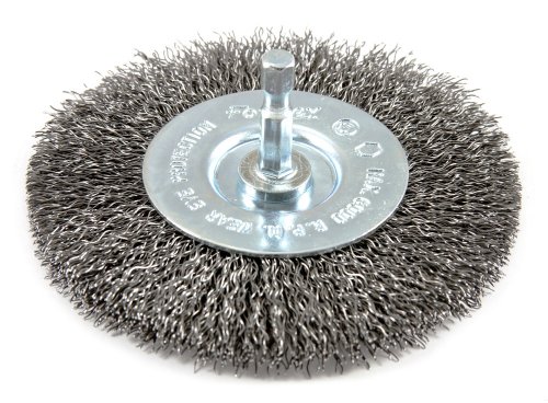 Forney 72739 Wire Wheel Brush, Coarse Crimped with 1/4-Inch Hex Shank, 4-Inch-by-.012-Inch