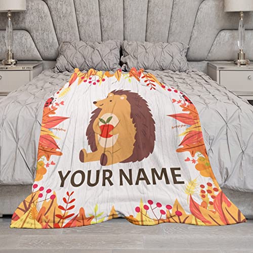 Personalized Hedgehog Blanket Gifts with Name - 50"x60" Cute Throw Blanket for Adults, Kids - Red Soft Plush Blankets for Bed, Couch, Sofa