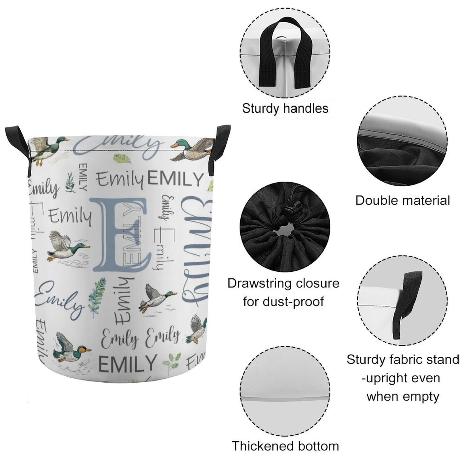Mallard Duck Personalized Baby Laundry Basket Custom Name Nursery Hamper Collapsible Kids Laundry Hamper with Handles Durable Oxford Cloth Organizer for Clothes Storage Baby Gift Baskets