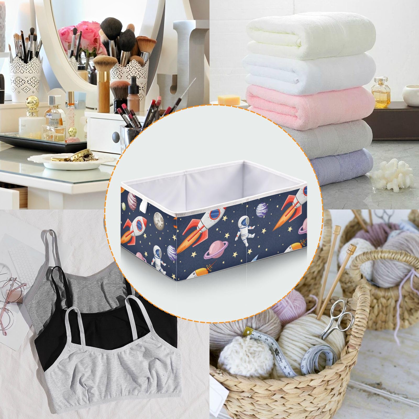 Emelivor Space Galaxy Cube Storage Bin Fabric Storage Cubes Foldable Organizer Bins Storage Baskets for Shelves Storage Box for Shelves Home Office Clothes Clothing,11 x 11inch