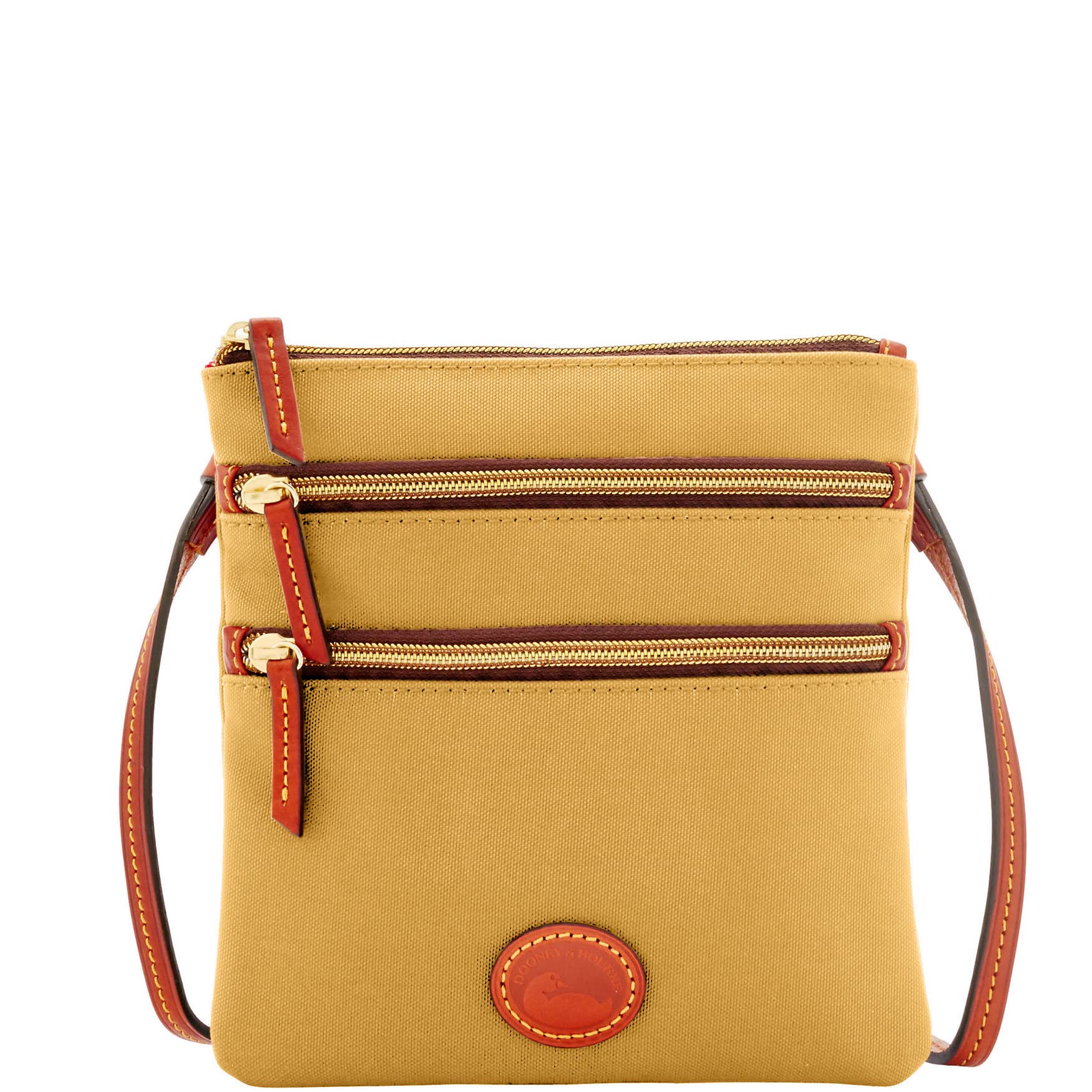 Dooney & Bourke Women's Nylon North South Triple Zip Crossbody in Lightweight Nylon, Small Handbag with Adjustable Shoulder Strap, Khaki