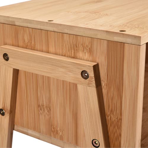 Vdomus Bamboo Stackable Nightstand Set of 2-16 inches Natural Wood Matching Side Table - Wooden Bedside Tables - Minimalist Low End Table Furniture for Living Room or Bedroom