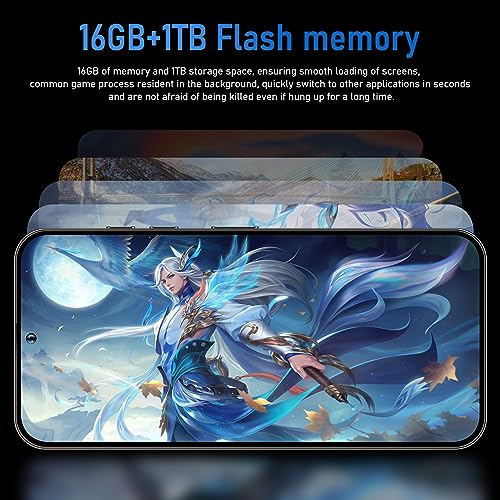 RAYPUR i15 Pro Max, Global Version HD Smartphone, 7.3Inch Original Full Screen Phone, 7800mAh Mobile Phones, 16GB 1TB, 4G/5G,White-1TB