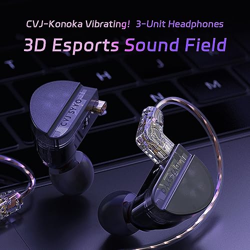 Linsoul CVJ Konoka 1 Vibrating Driver+ 1 DD +1 BA Triple Hybrid Driver in Ear Earphones with 4 Acoustic Modes, Detachable Oxygen-Free Copper 2 Pin Cable for Musician Audiophile (Without Mic, Black)