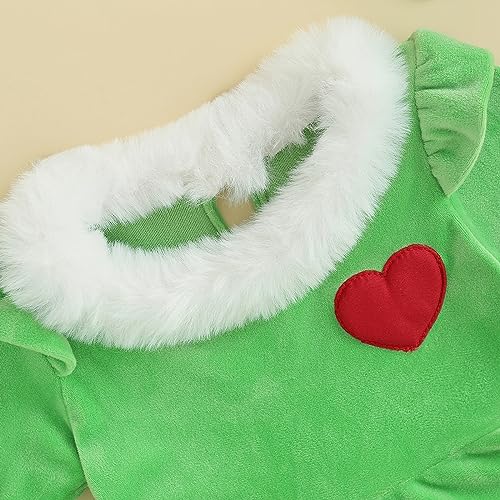 Mialoley Baby Girl Winter 2 Piece Sets Long Sleeve Patchwork Romper Dress Warm with Bowknot Headband Spring Fall Christmas (Green, 0-6 Months)