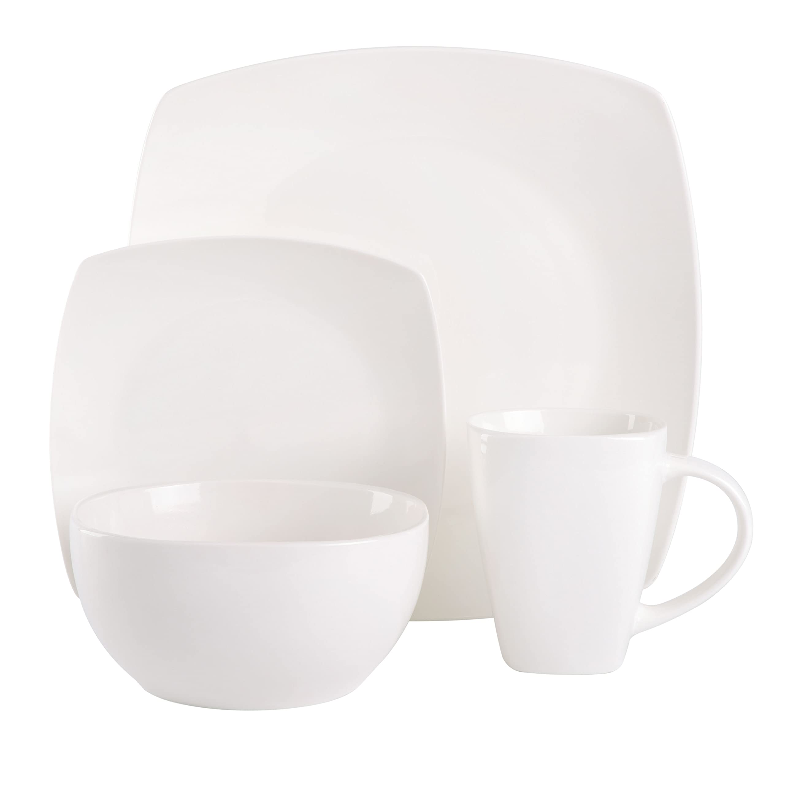 Gibson Soho Lounge Square Porcelain Chip and Scratch Resistant Dinnerware Set, Service for 4 (16pc), White