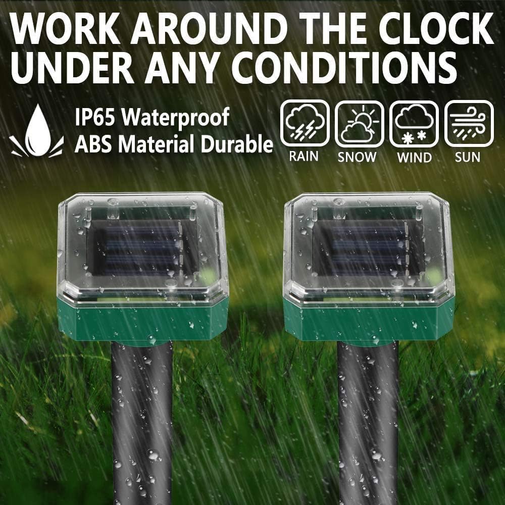 Mole Repellent Solar Powered Outdoor,Ultrasonic Vole Gopher Repellent for Lawn Garden, Groundhog Snake Repeller, Mole Deterrent, Waterproof (4 Packs)