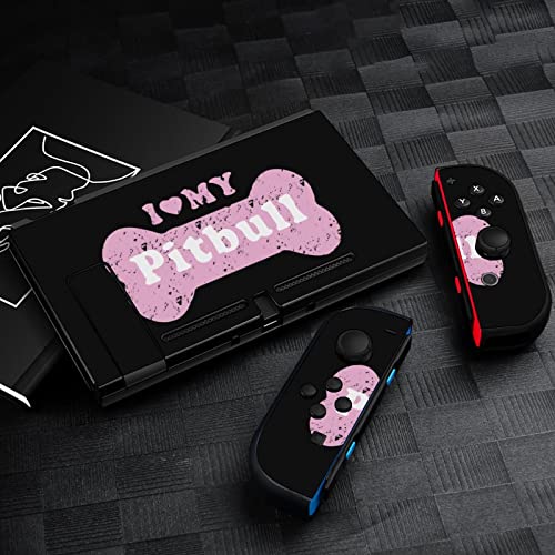 I Love My Pitbull Dog Cute Skin Decal Stickers Compatible with Switch Protective Faceplate Full Set Console