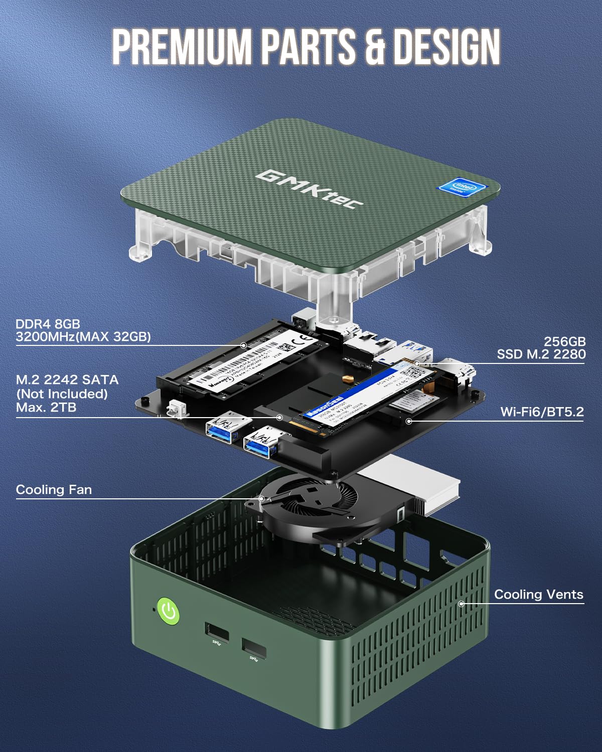 GMKtec Mini PC Preinstalled Windows 11 Pro 16GB RAM 512GB SSD, Micro Computers Intel N6005 (3.3GHz), Desktop Computer with 4K Triple Display, Dual LAN, WiFi6, BT5.2, NucBox7 for Office/Home/Business