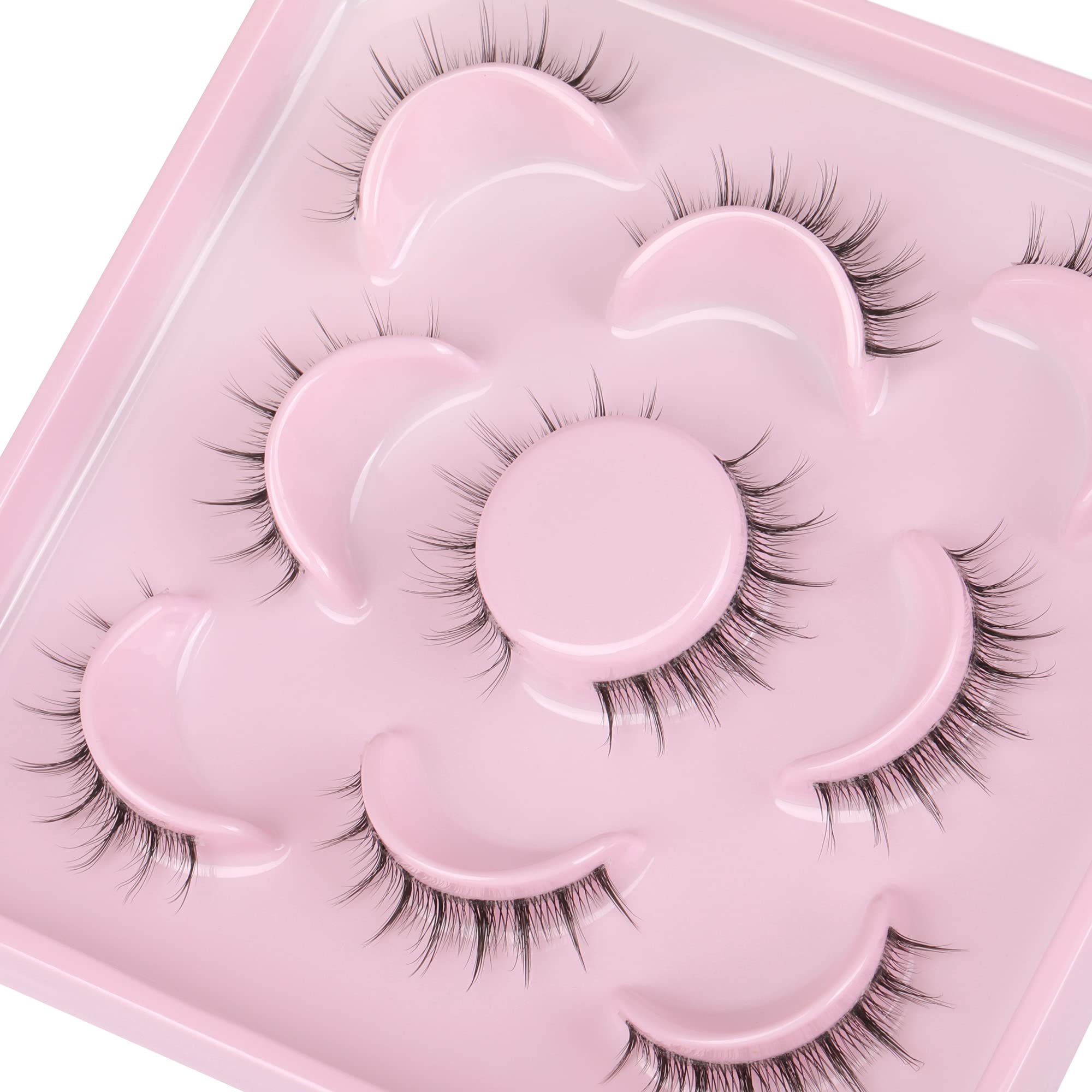 Japanese Lashes Manga False Eyelashes Asian Natural Wispy Mink Eyelashes Clear Band 3D Fake Eye Lashes Pack (6DH6)