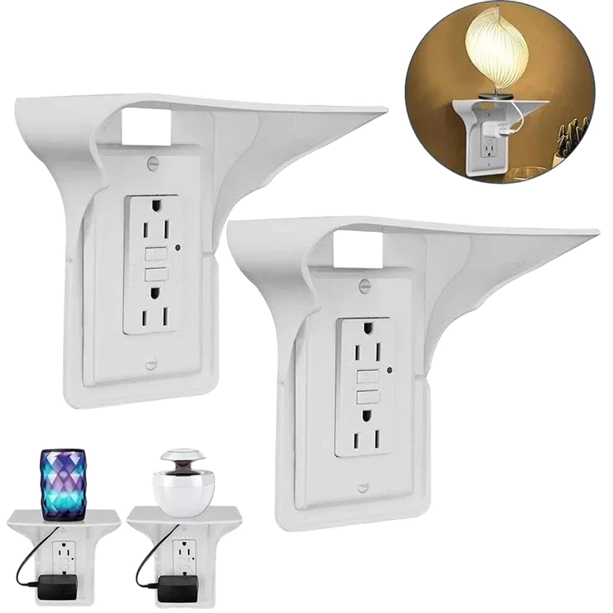 OTTECA Outlet Shelf, Wall Outlet Holder, Home Wall Shelf Organizer for Outlets, Decor outlets, Bathroom Outlet Shelves - Supports up to 10lb (White, Pack of 2)